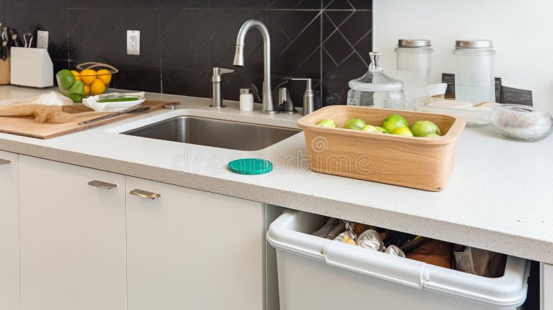 Open Cabinet with Full Trash Bins for Separate Waste Collection in ...