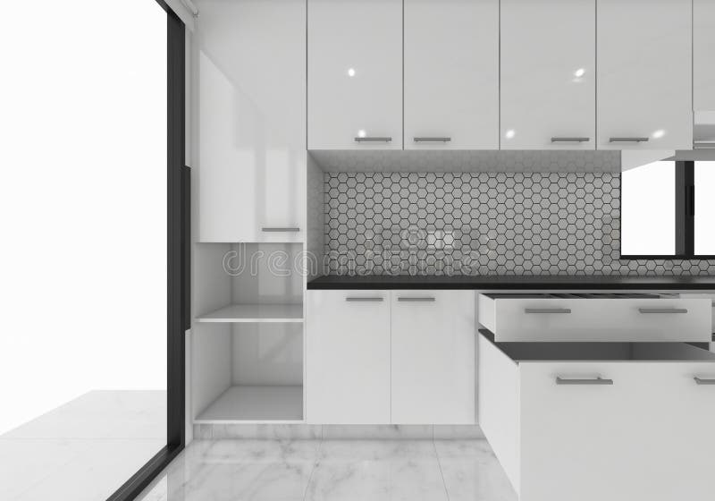 Cabinets Kitchen Area Ideas, 3D Rendering Mock-up Concept Design Stock ...