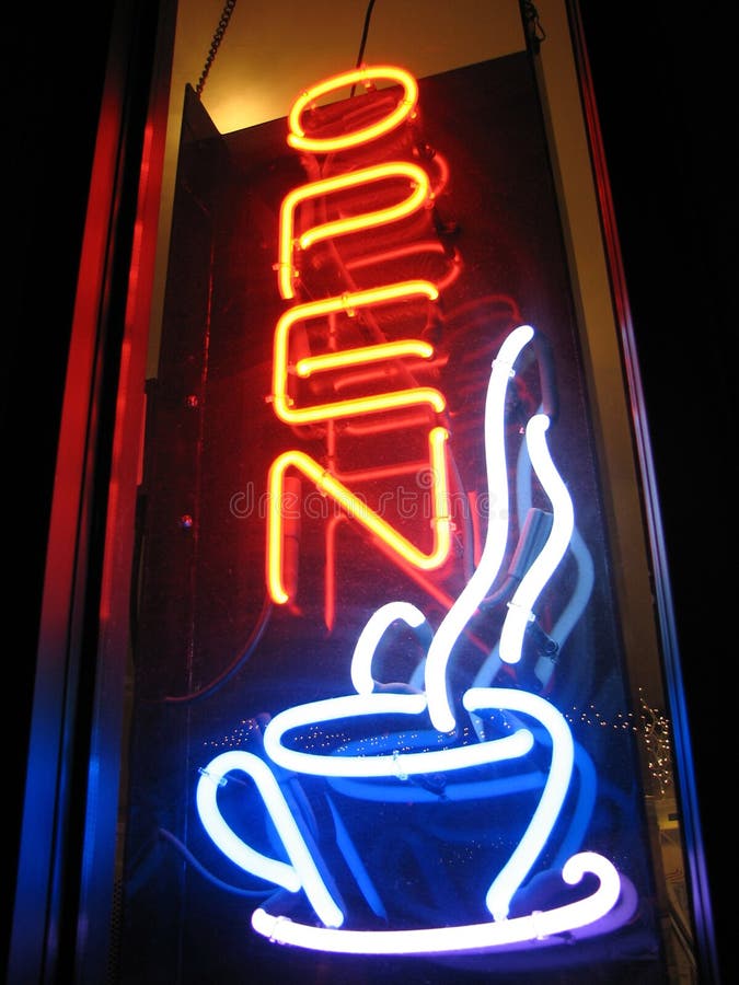 Open Cafe Neon Sign stock photo. Image of business, advertisement - 3927520