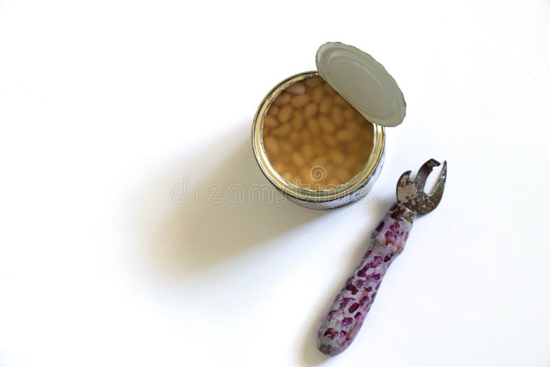 Open Can with Canned Beans on White Top View Stock Photo - Image of ...