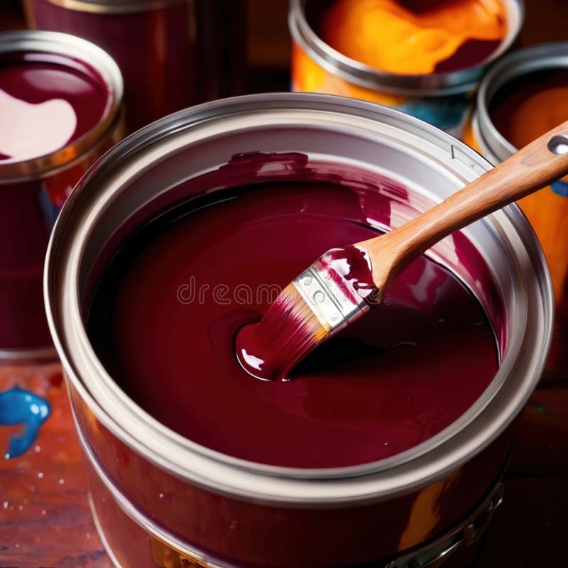 Open Can of Paint with Maroon Paint , Color Concept Stock Illustration ...