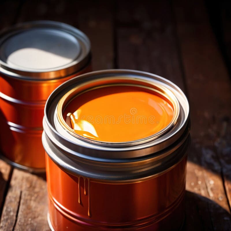 Open Can of Paint with Tangerine Paint , Color Concept Stock ...