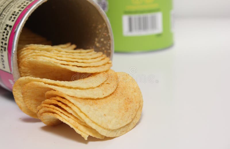 Open Can of Potato Crisps on Light Colored Background Stock Image ...