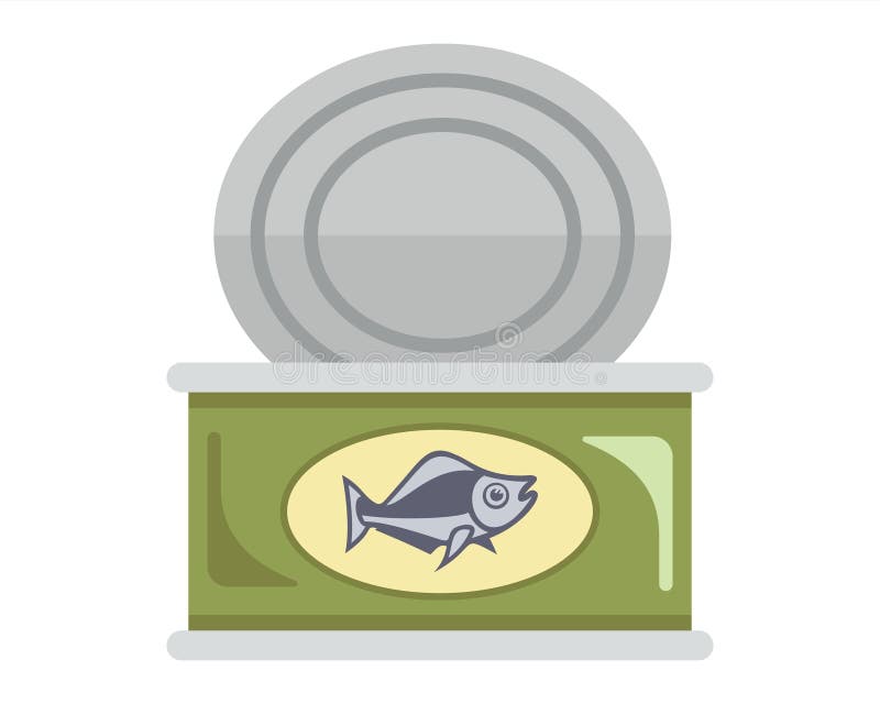 Open Can of Preserve Fish. Vector Flat Icon Stock Illustration ...