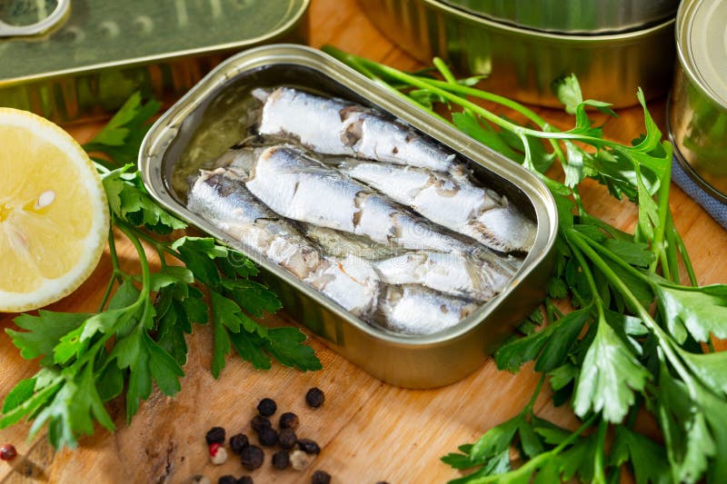 Open Can of Sardines on Table Stock Image - Image of lunch, meal: 308760005