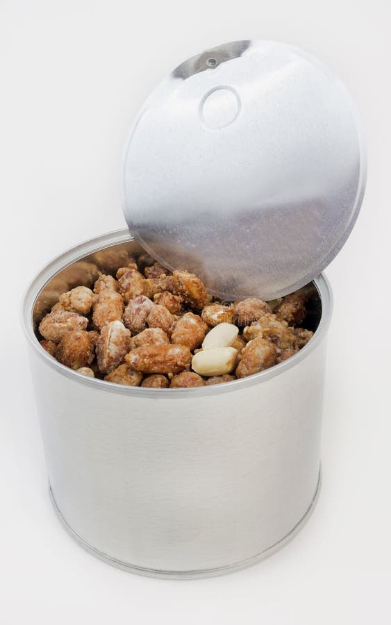 Open Can of Sweet Nuts stock photo. Image of back, honey - 95250570
