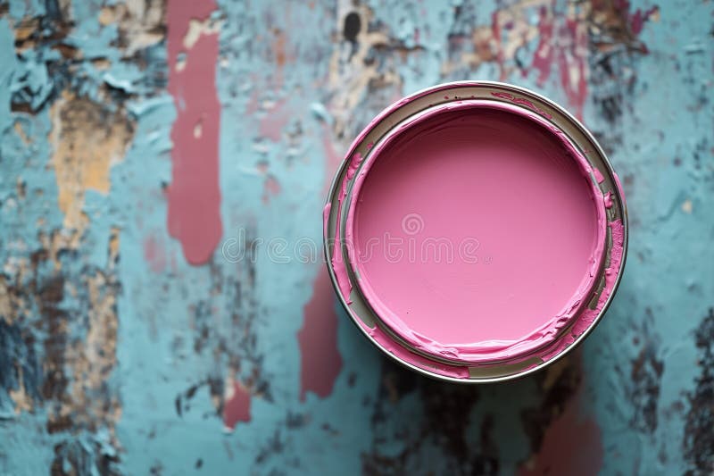 An Open Can of Vibrant Pink Paint with a Brush Resting on Top, Creating ...