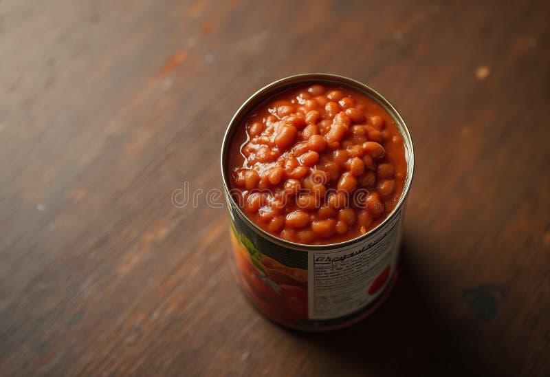 Open Canned Refried Beans, Smooth Brown Surface with Texture, Top-Down ...
