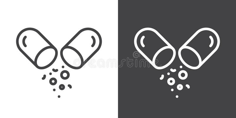 Open Capsule Icon Flat Vector Set Outline Stock Vector - Illustration ...