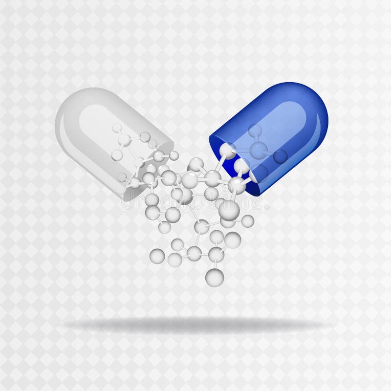 Open Capsule Pill with Falling Out Molecules in Realistic Style ...
