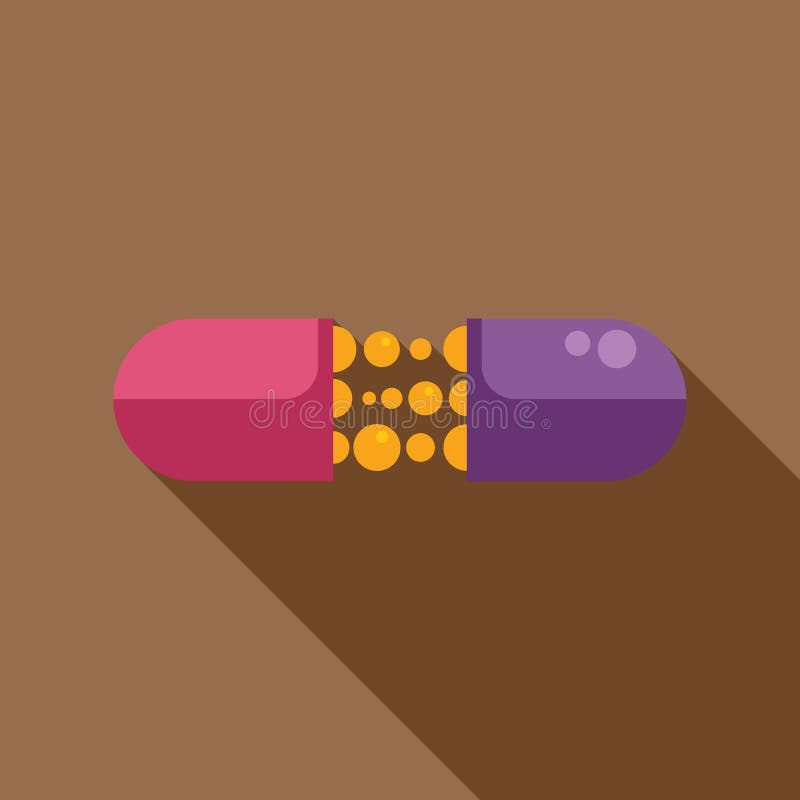 Open Capsule Releasing Medicine Granules in Flat Design with Long ...