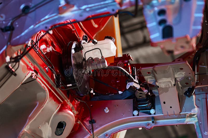 Open Car Bay with Vacuum Assisted Brakes and Engine at Plant Stock ...