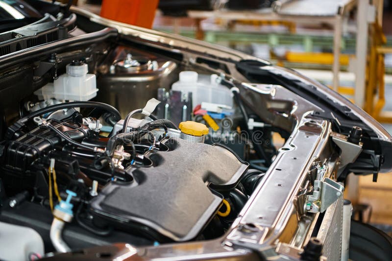 Open Car Compartment with Different Details in Workshop Stock Photo ...