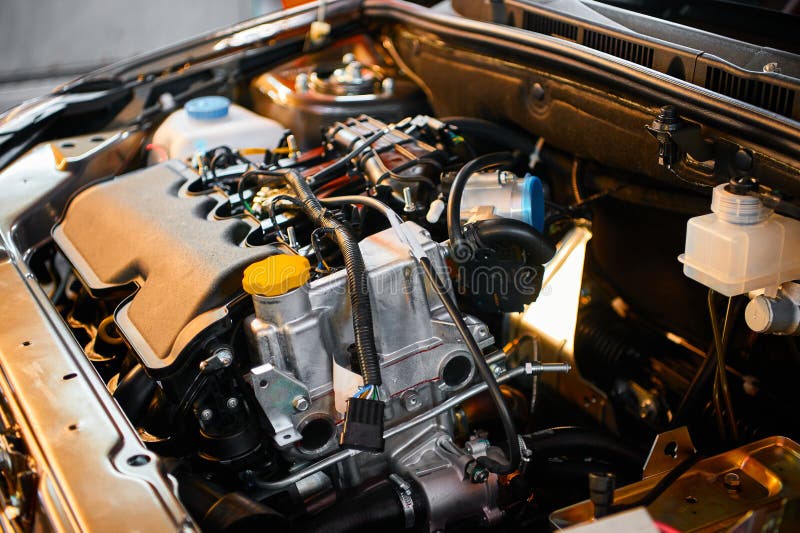 Open Car Compartment with Different Details in Workshop Stock Photo ...