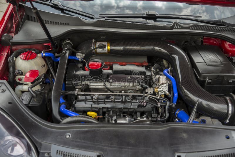 Open Car Hood. Engine and Other Motor Parts Stock Photo - Image of ...