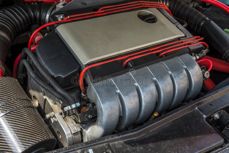 Open Car Hood. Engine and Other Motor Parts Stock Image - Image of ...