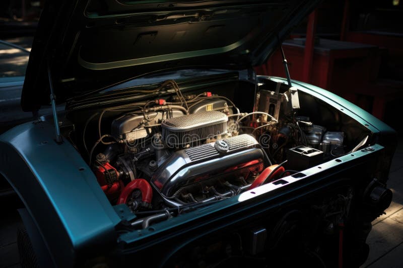 Open Car Hood Revealing Clean Engine Interior Stock Illustration ...