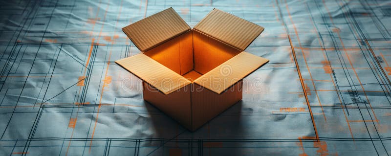 Open Cardboard Box on Blueprints Stock Image - Image of concept, parcel ...