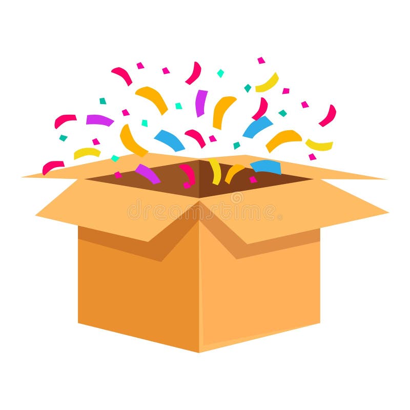 Open Cardboard Box Exploding with Colorful Confetti Stock Illustration ...