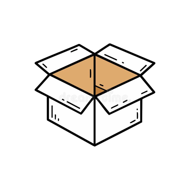 Open Cardboard Box with Flaps Unfolded Simple Line Art Style Packaging ...