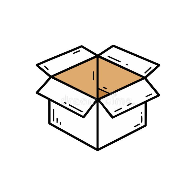 Open Cardboard Box with Flaps Unfolded Simple Line Art Style Packaging ...