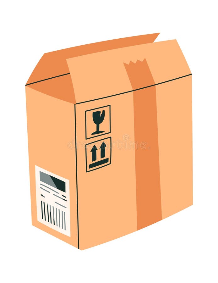 Open Cardboard Box Flat Icon Fragile Sticker and Bill of Lading Stock ...