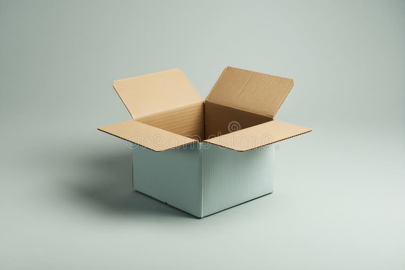 Open Cardboard Box with Four Flaps, Light Gray Surface, Empty ...