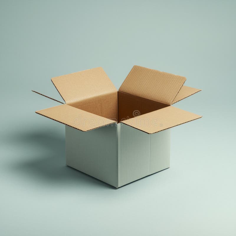 Open Cardboard Box with Four Flaps, Light Gray Surface, Empty ... Open Cardboard Box with Four Flaps, Light Gray Surface, Empty ...
