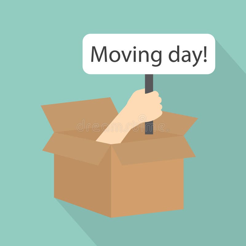 Open Cardboard Box with Hand Holding Moving Day Banner Stock Vector ...
