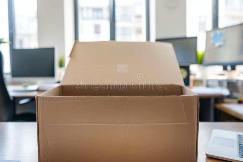 Open Cardboard Box in Modern Office Space, Relocation Concept Stock ...