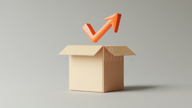 Open Cardboard Box with Orange Check Mark Arrow Stock Illustration ...