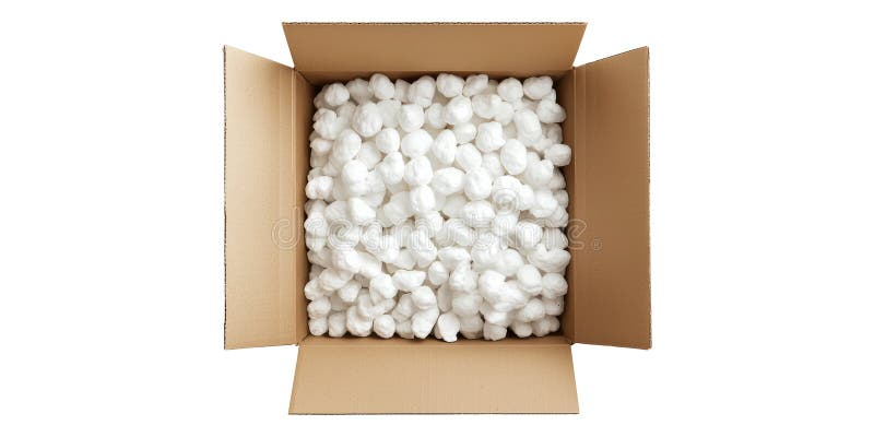 Open Cardboard Box with Packing Peanuts Isolated on Transparent ...