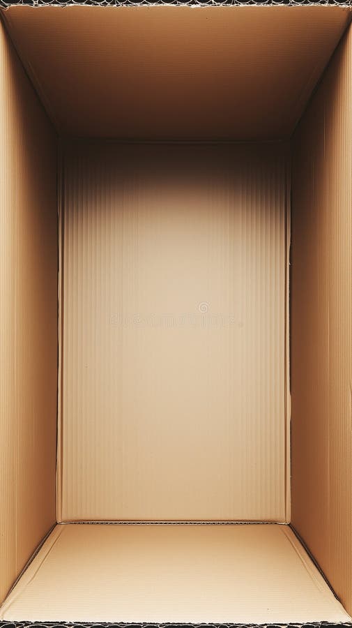 Open Cardboard Box with Three Vertical Deep Walls Viewed from the Top ...