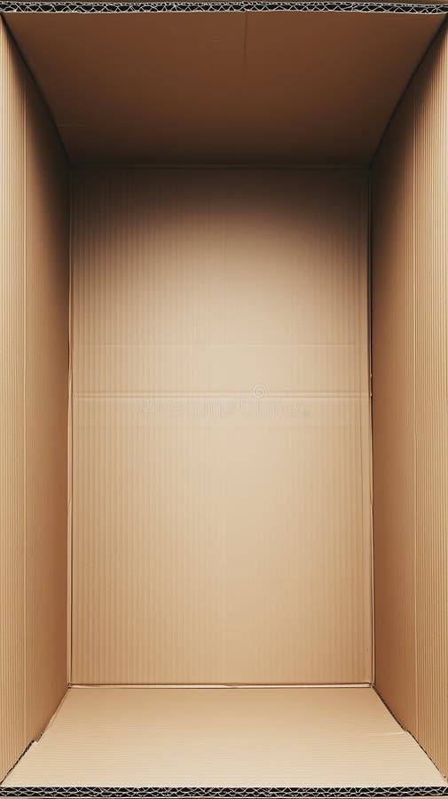 Open Cardboard Box with Three Vertical Deep Walls Viewed from the Top ...