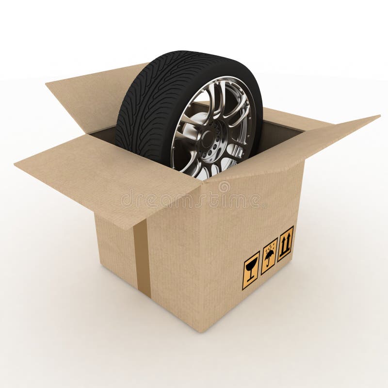 Open Cardboard Box with Tires Stock Illustration - Illustration of ...