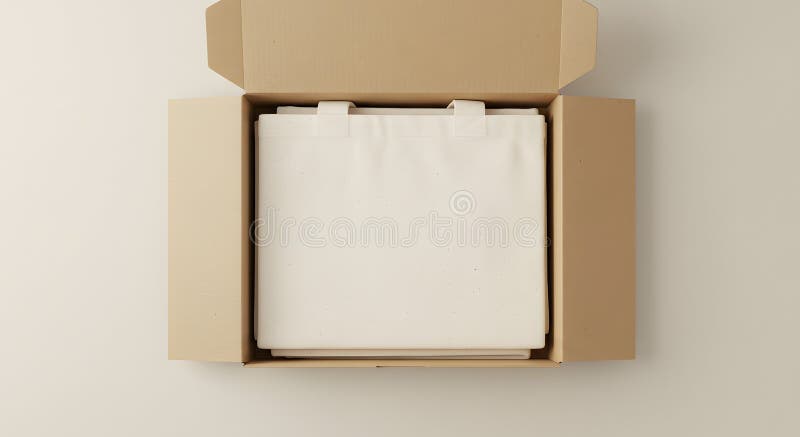 Open Cardboard Box with White Tote Bag Inside Stock Illustration ...