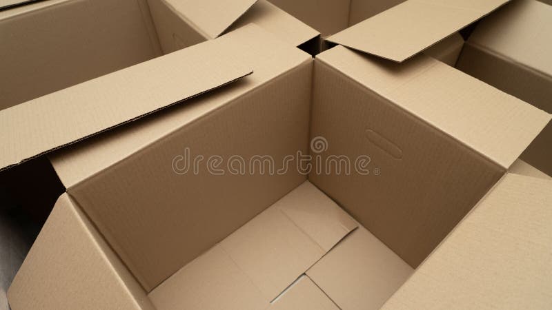 Open Cardboard Boxes Close-up, Cutout for Handle in Cardboard Box Stock ...