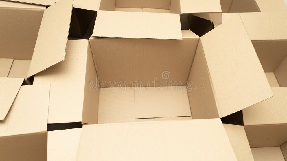 Open Cardboard Boxes Close-up, Cutout for Handle in Cardboard Box Stock ...