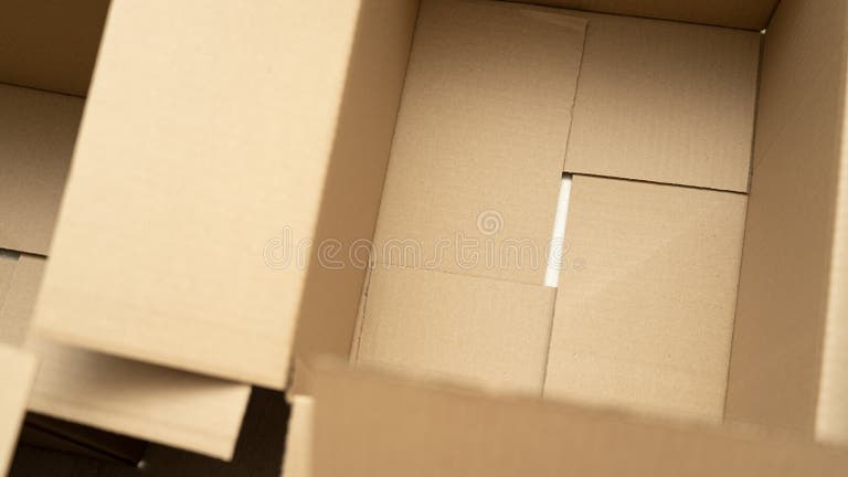 Open Cardboard Boxes Close-up, Cutout for Handle in Cardboard Box Stock ...