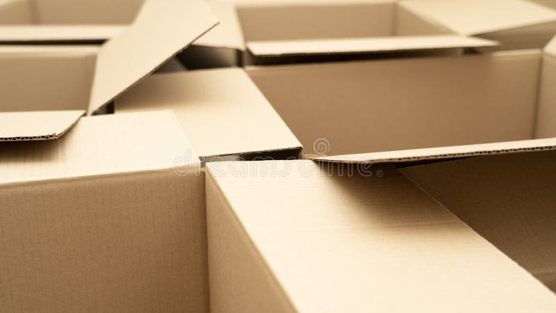 Open Cardboard Boxes Close-up, Cutout for Handle in Cardboard Box Stock ...