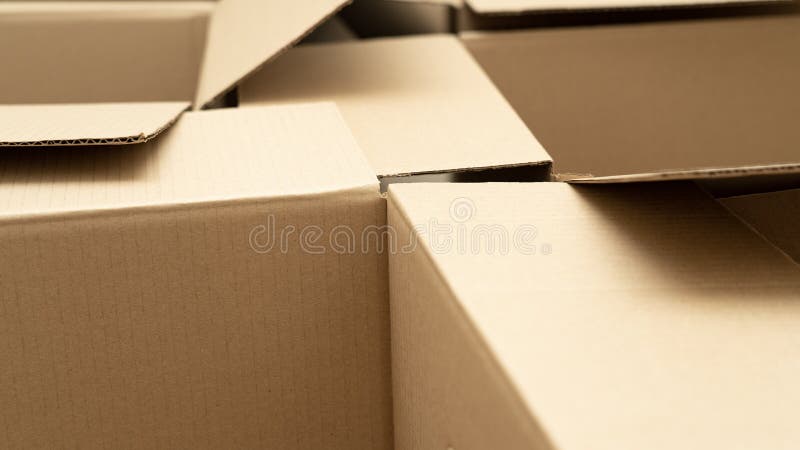 Open Cardboard Boxes Close-up, Cutout for Handle in Cardboard Box Stock ...