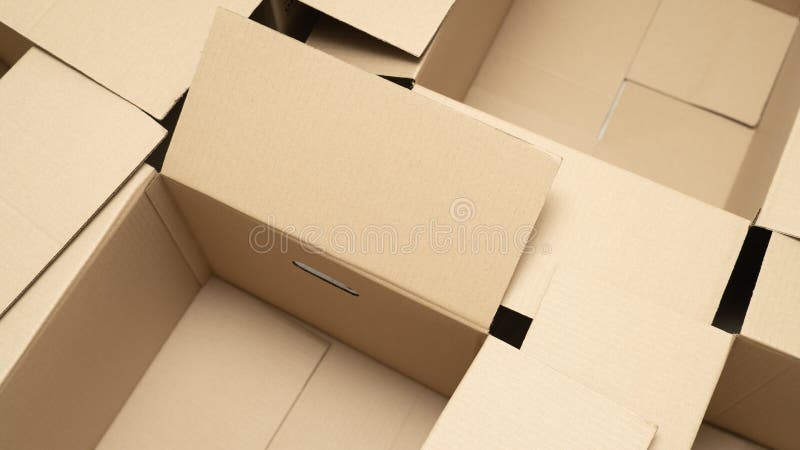 Open Cardboard Boxes Close-up, Cutout for Handle in Cardboard Box Stock ...