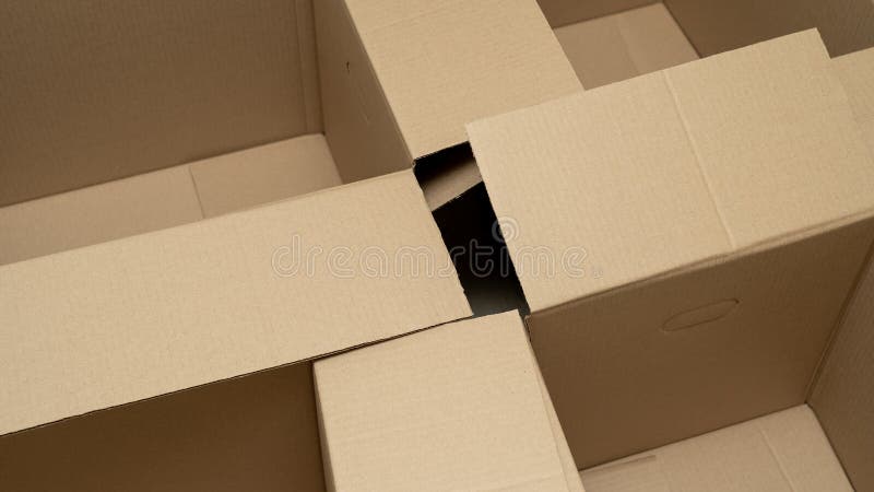 Open Cardboard Boxes Close-up, Cutout for Handle in Cardboard Box Stock ...
