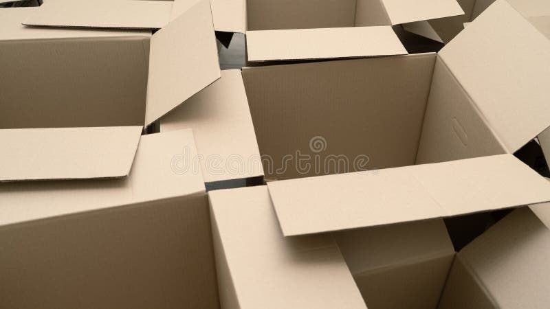 Open Cardboard Boxes Close-up, Cutout for Handle in Cardboard Box Stock ...