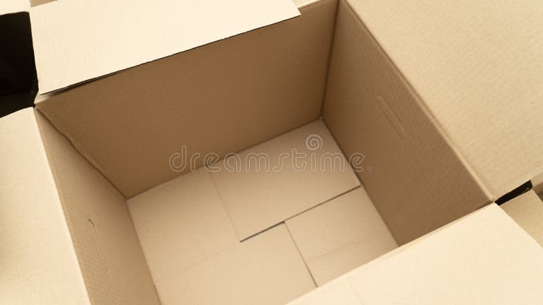 Open Cardboard Boxes Close-up, Cutout for Handle in Cardboard Box Stock ...
