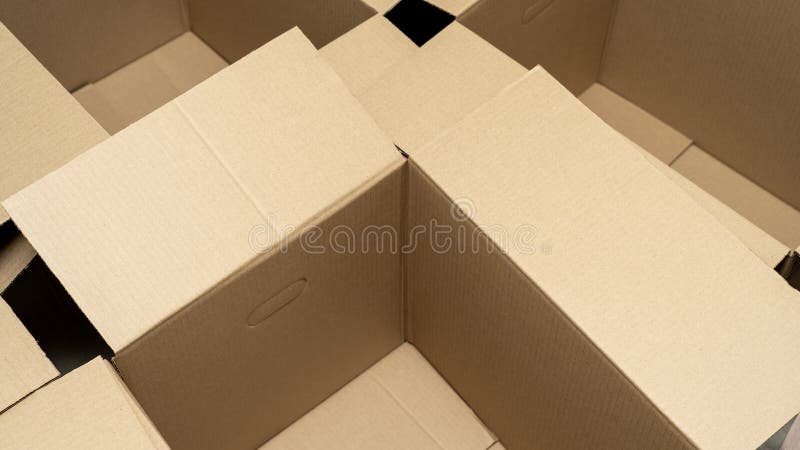 Open Cardboard Boxes Close-up, Cutout for Handle in Cardboard Box Stock ...