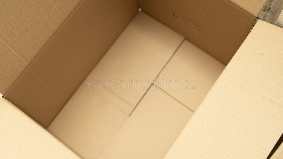 Open Cardboard Boxes Close-up, Cutout for Handle in Cardboard Box Stock ...