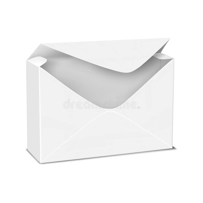 Open Cardboard Envelope Shaped Box Mockup. Blank Empty White Folding ...