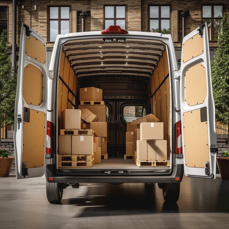Open Cargo Van with Cardboard Boxes, Concept of Moving Stock ...