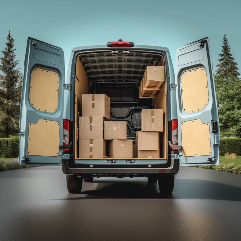 Open Cargo Van with Cardboard Boxes, Concept of Moving Stock ...